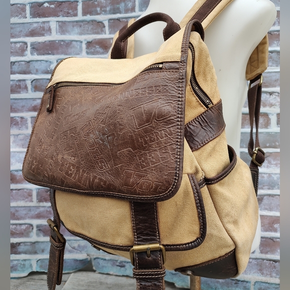 Fossil | Bags | Vintage Fossiltan Canvas Brown Embossed Leather ...